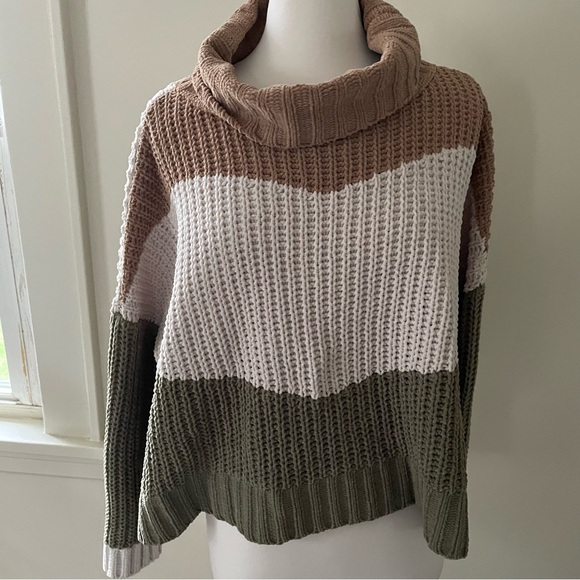 POL | Sweaters | Pol Cowl Neck Sz L Oversized Boho Color Block Knit ...